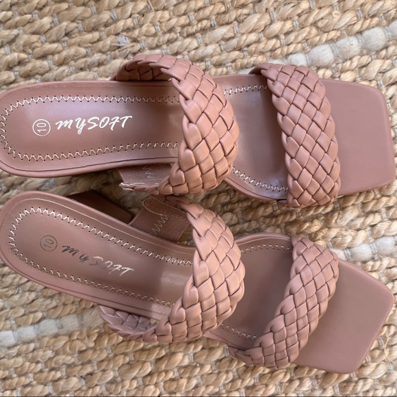 Shoes | Nwt Braided Neutral Blockheel Mule Sandal W Square Toe | Poshmark